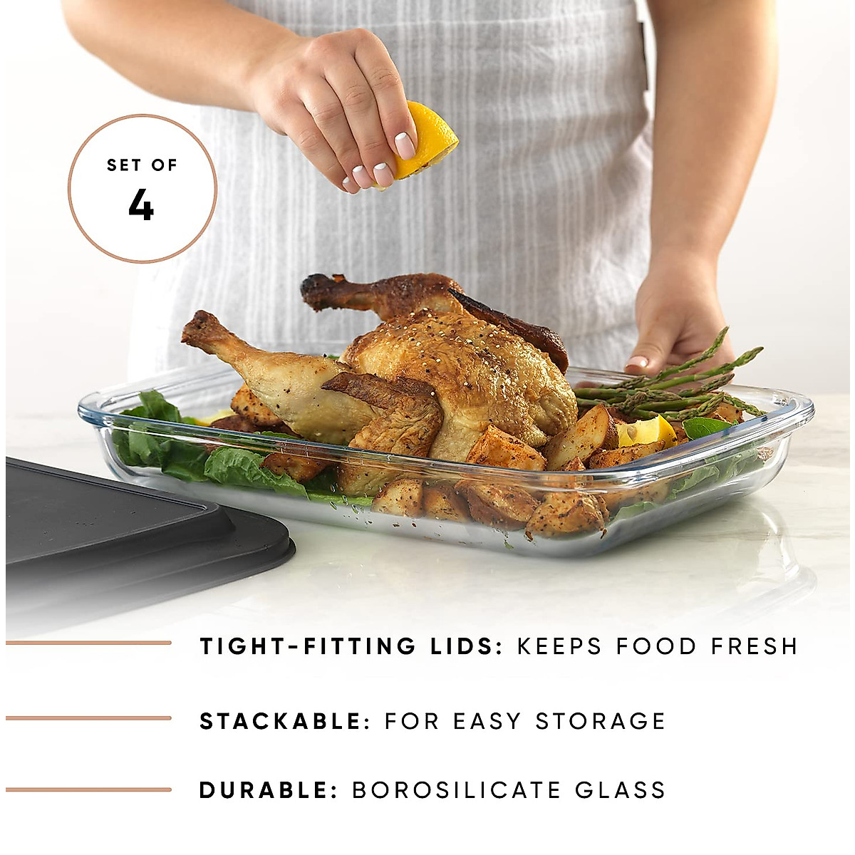 JoyFul by JoyJolt 8pc Glass Bakeware Set. 4x Baking Pan Dishes and 4x Baking Dish Lids for Kitchen Storage, Deep Baking Sheet, Oven Tray, Rectangle Casserole Dish, Lasagna Pans, Cake Baking Sheets