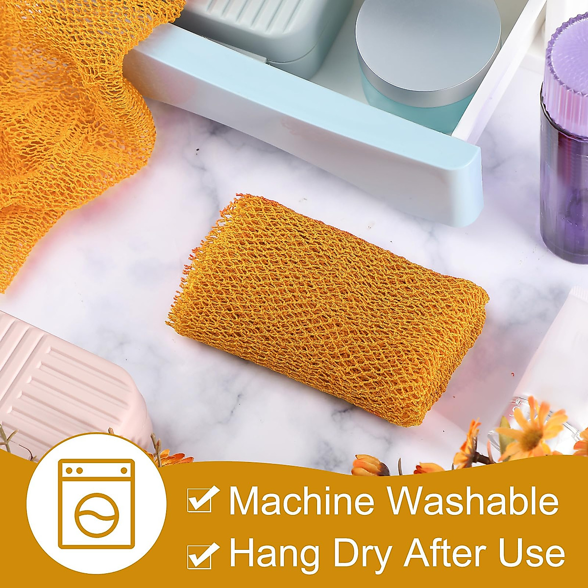 Geiserailie African Long Bathing Net Sponge Long Shower Body Scrubber Back Scrubber Skin Smoother Net Bathing Sponge for Daily Use or Stocking Stuffer(Yellow)