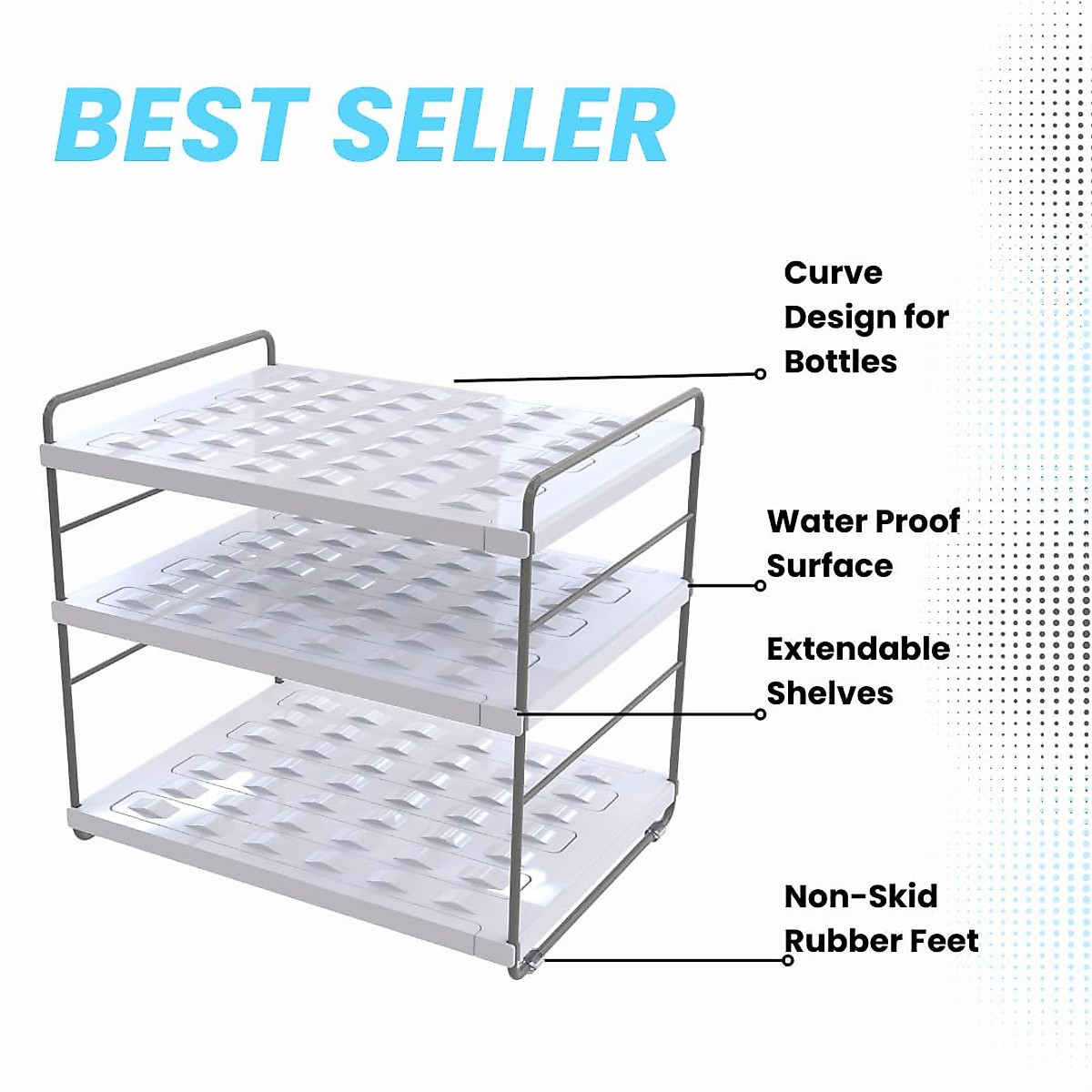 YAN & HIN 15 Bottles Cabinet Organizer Extendable Kitchen Cabinet Organizer with Adjustable Height, 3-Tier Water Bottle Holder, Pantry Pantry Organizers Cup Rack for Cabinet