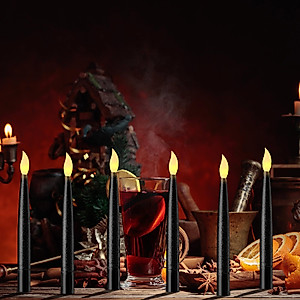 Liliful 24 Pcs Halloween Hanging Floating Candles Flameless LED Taper Candles Magic Hanging Flameless Candles Battery Operated Warm Light for Halloween Party Decor(Black, 6.3inch)