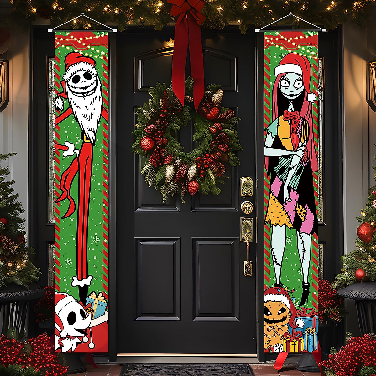 Christmas Decorations, Jack Sally Banners Xmas Porch Signs Christmas Decor Nightmare Merry Christmas Banner Before Welcome Wall Home Indoor Outdoor Party