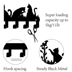 CREATCABIN Black Cats Key Holder for Wall Key Hanger Metal Key Organizer Coat Rack with 10 Hooks Key Hanging Holder Iron Wall Mount Hooks Wall Decorative for Entry Hallway Front Door 10.6x6.3Inch