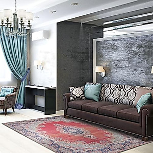 DECOMALL Maila Washable Rug Indoor 5x8, Rugs with Rubber Backing, Non Slip Area Rug, Foldable Rug Thin, Traditional Bohemian Red Rug for Bedroom, Living Room, rv Carpet, Machine Washable Carpets