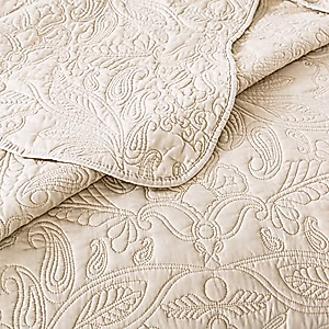 HoneiLife Oversized Bedspread Quilt Sets - 3 Piece California King Quilt Microfiber Bedspreads Reversible Coverlets Lightweight Bed Cover Paisley Bedding Sets All Season Quilts-111 x106,Beige