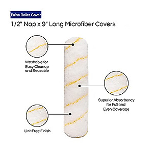 Pro Grade - Paint Roller Covers - 1/2 X 9 Inch Microfiber 6 Pack
