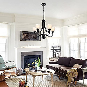 MELUCEE Classic Modern Chandeliers for Dining Room with Alabaster Glass Shade, 5-Light Dining Room Light Over Table Contemporary Ceiling Light Fixtures Traditional for Foyer Kitchen Bedroom