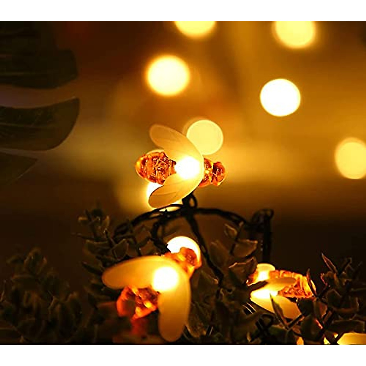 XLXX Battery Operated，6.5FEET 10 Lights,LED Bee Solar/Dragonfly Lights for Christmas Trees, Outdoor Garden, Patio, Fence, Wedding, Party (BEE, Warm White)