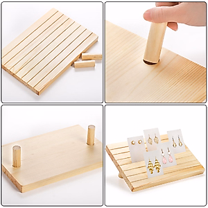 Elsjoy Wood Earring Display Stand with 200 pcs Cards, Tabletop Wooden Earring Display Holder for Selling, Portable Earring Organizer Stand Jewelry Showcase Rack for Retail