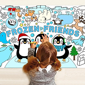 Haooryx Giant Polar Animals Themed Coloring Poster 4.6 x 2ft Large Jumbo Frozen Friends Blank Paper Banner with Penguin Polar Bear Coloring Tablecover Decoration for Kids DIY Art Craft Activity Supply