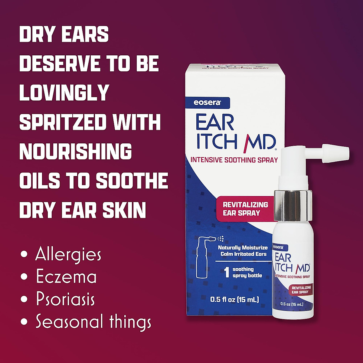 eosera® Ear Itch MD® - Ear Drops for Itchy Ears | Dry Ear Relief | Soothing Spray | Moisturizing Formula | Allergies, Eczema, Dermatitis, Psoriasis, Perimenopause, Menopause, Hearing Aids