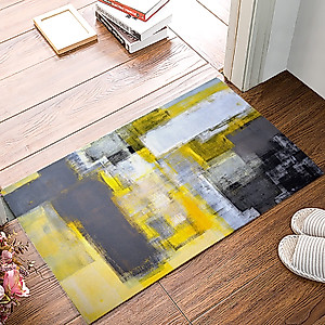 Door Mat for Bedroom Decor, Geometry Abstract Art Painting Yellow Grey Floor Mats, Holiday Rugs for Living Room, Absorbent Non-Slip Bathroom Rugs Home Decor Kitchen Mat Area Rug 18x30 Inch