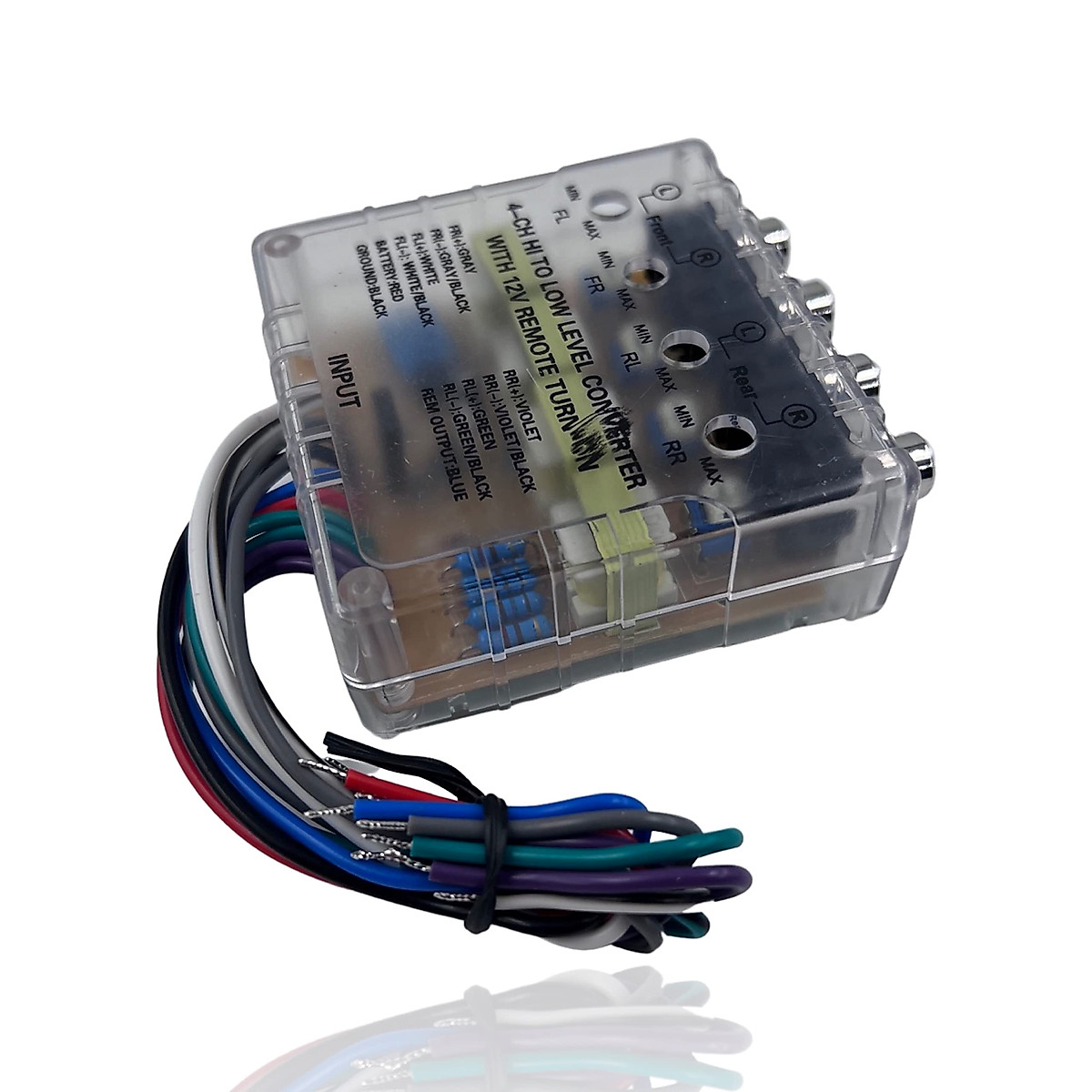 Audiotek 4 Channels Car Audio Hi Low High to Low Impedance RCA Line Converter for Car Receiver and Amplifier + Built-in Remote Turn-On, Ground Loop Isolator - at-HL5