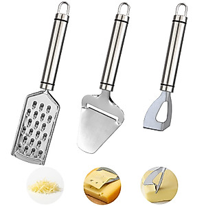SanKitc 3 Pcs Cheese Slicer Tools Stainless Steel Kitchen Gadgets Including Cheese Slicing Knife, Cheese Cubing Knife and Cheese Grater