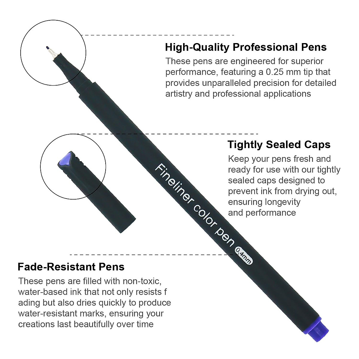 Belenova Fineliner Pens, Set of 24 Fineliners, 0.4 mm Tips Fine Point Markers, Assorted Art Pens, Water-Based Fine Tip Markers for Drawing, Sketching, Journaling and Calligraphy.