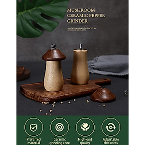 Xirhhur Wooden Salt Pepper Grinder Mini Mushroom Pepper Mill Fun Manual Grinder With Ceramic Grinding Cores Adjustable Coarseness 4.72¡Á1.57 Inches For Sea Salt, Pepper And Spices