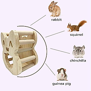 Tfwadmx Rabbit Hay Feeder Guinea Pig Wooden Food Holder Hamster Hanging Fixed Feeding Manger Squirrel Cute Less Mess Grass Dispenser for Bunny Gerbil Small Animals