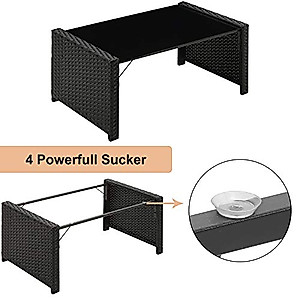 Saemoza Patio Furniture Set, 4 Piece Outdoor Wicker Rattan Patio Furniture with Tempered Glass Tabletop, Brown Wicker| Red Cushions for Outdoor Garden