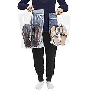 12 pieces of Zipper Heavy duty Clear Plastic Poly Bags Resealable Storage Shoes, Boot, Clothing, Linens, Books, Toys and others, a pleated expandable bottom. (Lady Shoes Bags)