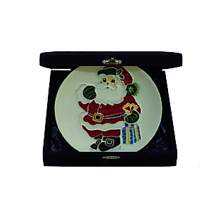 Anka Handcrafts - Christmas Home Decors – Santa with Gifts - Handmade & Handpainted Ceramic Plates with Unique Embossed Surface – w Navy Int. Velvet Case – Christmas for Homes 780