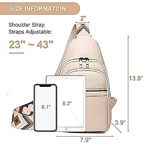 Osunnus Sling Bag for Women Crossbody Purses Trendy PU Leather Small Sling Backpack Chest Bag for Women with Wide Guitar Strap, Beige