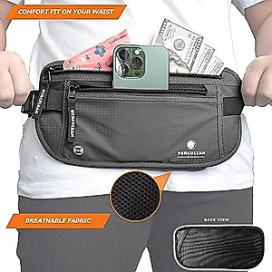 Herculean money belt for travel - RFID slim passport holder travel wallet hidden pouch under clothes to protect your information and money travel fanny pack for men/women bag travel essentials