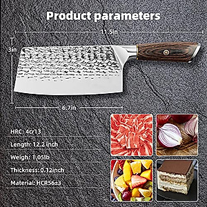 Meat Cleaver - Hand Forged Heavy Duty Meat Chopper - High Carbon Stainless Steel Butcher Knife - Kitchen Chopping Knife for Home Kitchen and Restaurant (Black)