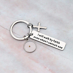 Gzrlyf Faith Mustard Seed Keychain Faith Gifts I will Walk by Faith When I Cannot See Christian Gifts (Keychain)
