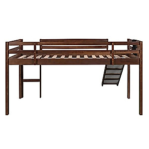 HABUHOME Twin Loft Bed with Slide, Wood Twin Size Loft Bed Frame with Stair and Chalkboard, Bedroom Furniture, Walnut