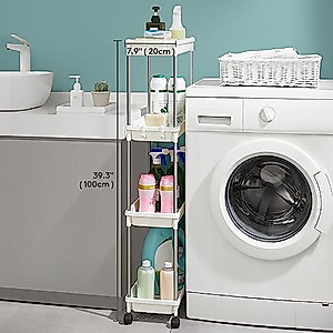 Lifewit Slim Storage Cart, Laundry Room Organization, Wide 7.9'', 4 Tier Shelf Organizer Rack Unit with Wheels for Bathroom Kitchen Small Dorm Narrow Space, White