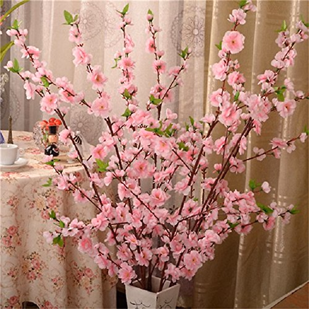 PRTECY 10PCS Artificial Cherry Blossom Flower Branches, 25.6 Inch Silk Spring Peach Blossom Bouquet Fake Flower Stems Arrangement for Wedding Home DIY Decoration