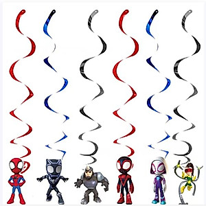 Spidery and His Amazing Heroes Friends Birthday Party Favor Decorations Supplies Included Tablecloth, Napkins, Banner, Plates, Balloons, Candy Gift Bags and Hanging Swirls for Kids Boys Girls