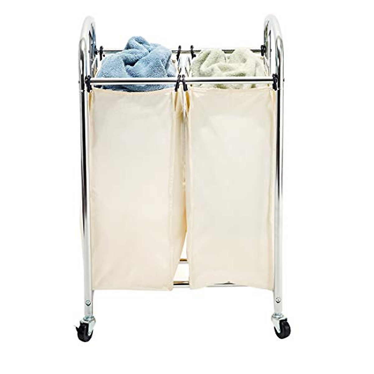 Seville Classics Laundry Hamper Sorter Cart Mobile Premium 2-Bag Compact, Canvas