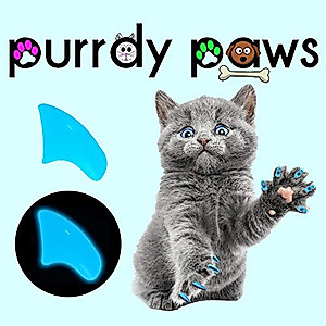 Purrdy Paws 40-Pack Soft Nail Caps for Cat Claws Blue Glow-in-The-Dark (Large)