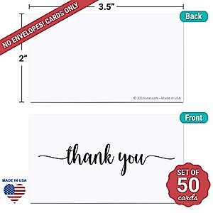 321Done Thank You Notecards Small (Set of 50) Business Card Size 3.5" x 2" - For Gifts, Parties, Weddings, and Any Occasion- Made in USA - White
