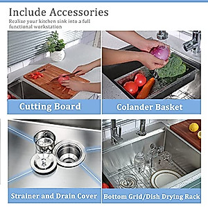 Homtone 22x18 Inch Workstation Kitchen Sink Undermount, Stainless Steel 10" Deep Single Bowl Sink, Workstation Sink with Accessories