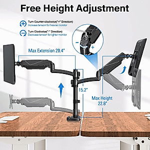 MOUNTUP Dual Monitor Stand, Height Adjustable Monitor Desk Mount, Gas Spring Monitor Arm for Two 17-32 Inch Screens, with C Clamp/Grommet Mounting Base, Holds 4.4-17.6 lbs per Arm, Max VESA 100x100mm