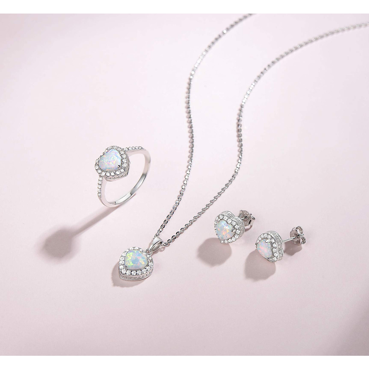 FANCIME October Birthstone Necklaces for Women Sterling Silver Necklace Heart Necklace Opal Necklaces for Women