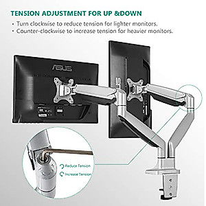 EleTab Dual Monitor Mount Stand Full Motion Swivel Gas Spring LCD Arm Fits for 2 Computer Screens 13 to 32 inches - Each Arm Holds up to 19.8 lbs