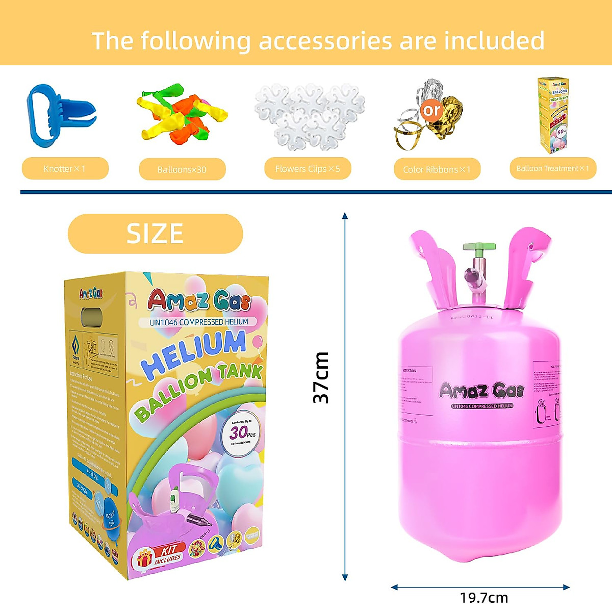 AmazGas 7L Helium Tank With 7.5 cu.ft 99.99% Pure Helium Gas - Graduation, Birthdays, Weddings, and More - Float Time 5-8 Hours Includes 30 count 10 inch Latex Balloons, Pink (1 box)