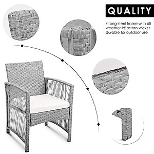 YYAO 4 PCs Outdoor Patio Rattan Furniture Conversation Sets PE Wicker Rattan Sofa Chair Cushioned Seat Furniture Set,Coffee Table with Tempered Glass Tabletop - Gray