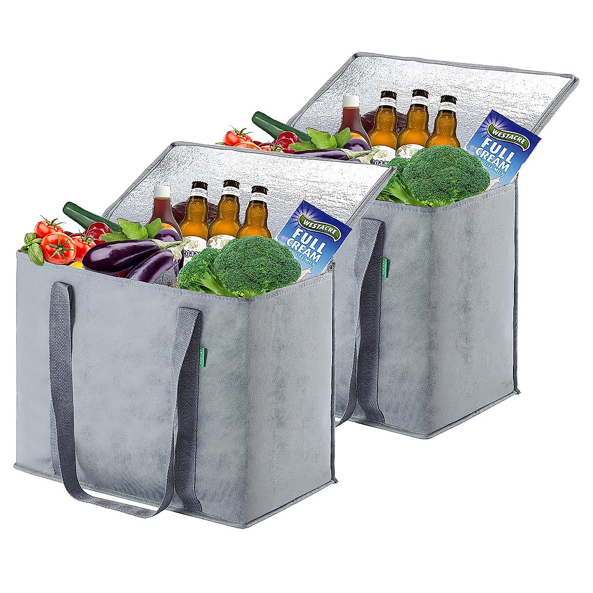 GOPORT 4pcs Insulated Reusable Grocery Shopping Bags, Heavy Duty Large Tote Bag Set with Extra Long Handles Thermal Lining Grocery Bags