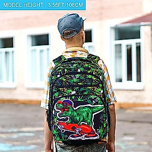 TXHVO 3PCS Dinosaur Backpack for Boys, Kids School Bookbag with Lunch Box, 17 Inch Teen Boy Laptop Backpacks