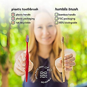 The Humble Co. Bamboo Toothbrush & 3 Toothbrush Heads Vegan and Eco Friendly Toothbrushes for Sustainable Zero Waste Oral Care, BPA Free Soft Bristle Toothbrush (Purple)