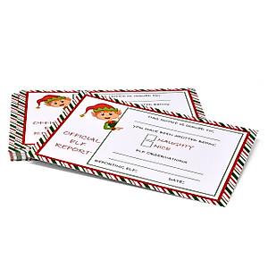 Gift Boutique 50 Elf Report Cards 4" x 6" Official Elves Report Notice Naughty or Nice Behavior Xmas Note Card Letter to Santa North Pole for Holiday Students & Kids Activities Stationery Set