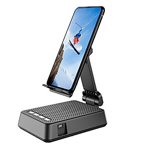 VIGROS Cell Phone Stand with Wireless Bluetooth 5.2 Speaker for Desk Anti-Slip Base HD Stereo Sound for Home and Outdoors with Speaker Compatible with iPhone Cell Phone Tablets