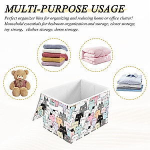 ALAZA Collapsible Large Storage Bin with Lid, Cute Cat Funny Face Foldable Storage Cube Box Organizer Basket with Handles, Toy Clothes Blanket Box for Shelves, Closet, Nursery, Playroom