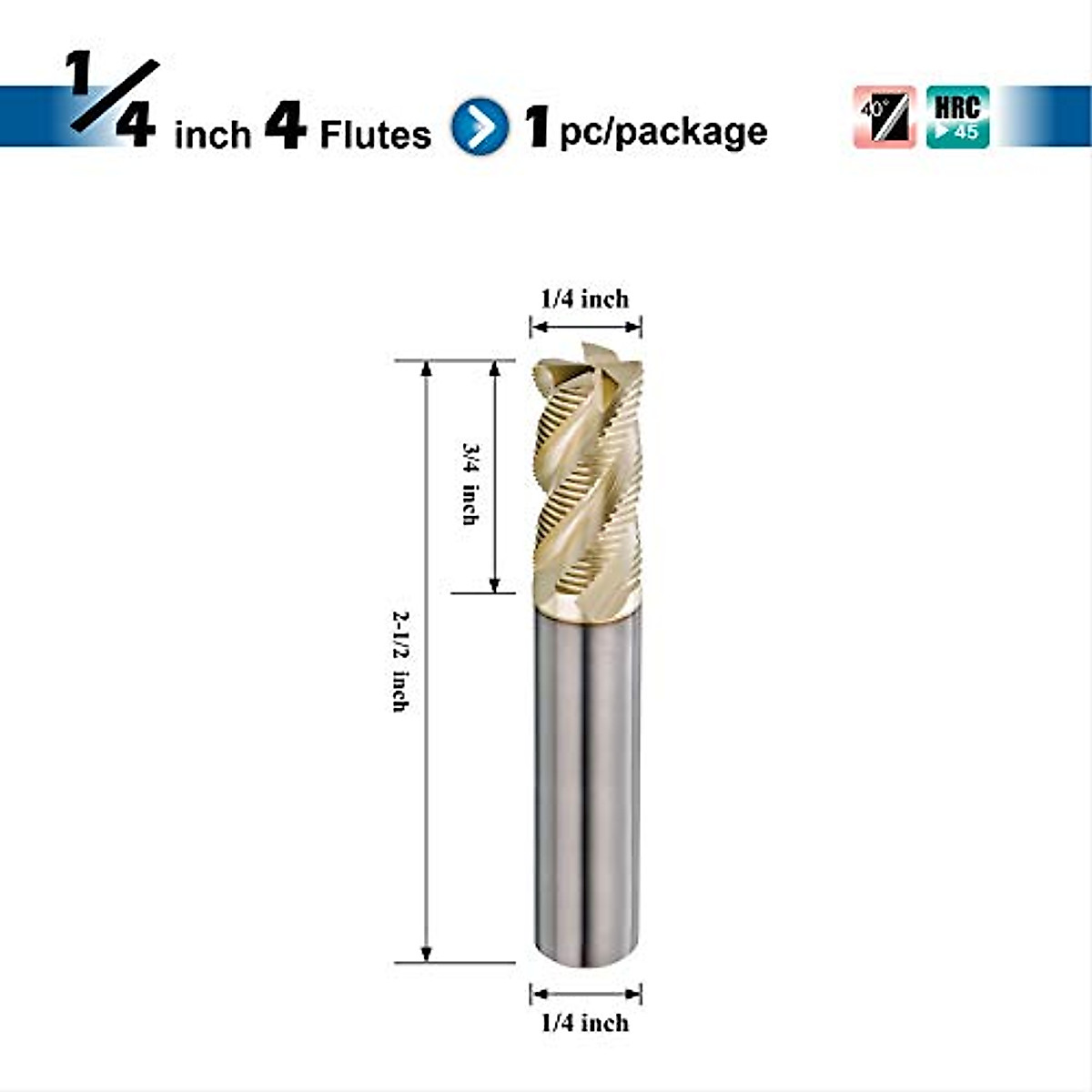 SPEED TIGER INTA Carbide Roughing End Mill - for Alloy Steels/Hardened Steels - Micro Grain Carbide End Mill - ZrN-A Coating - 4-Flute - INTA1/4"-4 (1 Piece, 1/4")