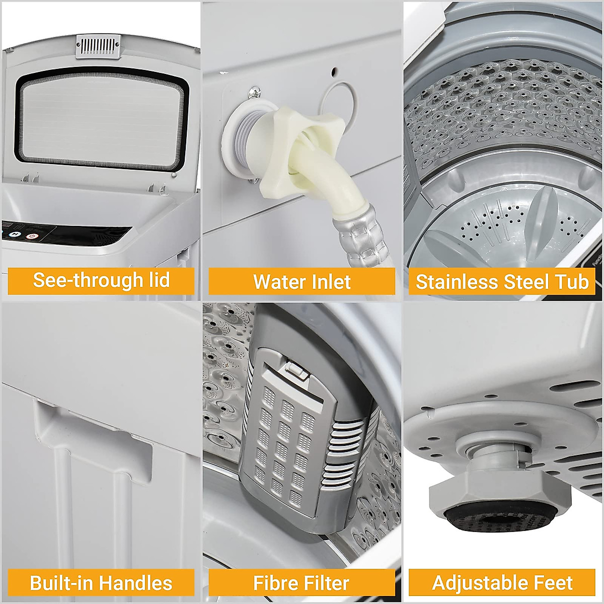 LEADZM 13lbs Portable Washing Machine, Full-Automatic 1.32cu.ft Washer and Dryer Combo with Drain Pump, 10 Wash Program and 8 Water Level, Compact Laundry Washer for House Apartment Dorm, White & Grey