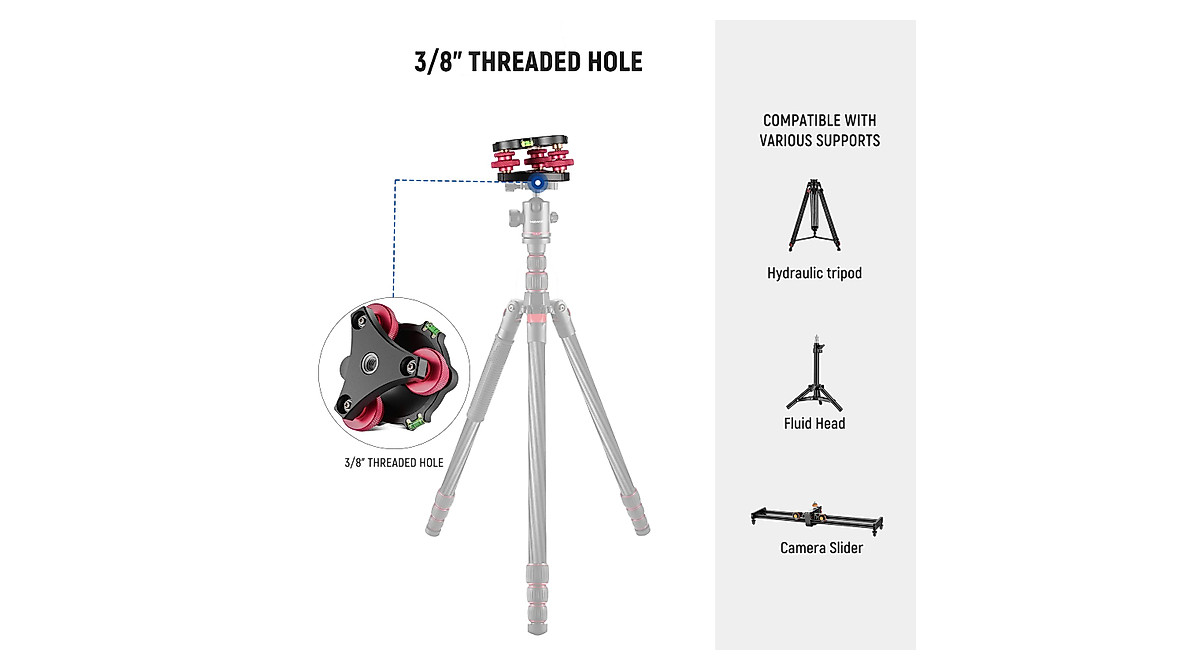 NEEWER Tripod Leveling Base for Camera - Precise 3-Axis Adjustment