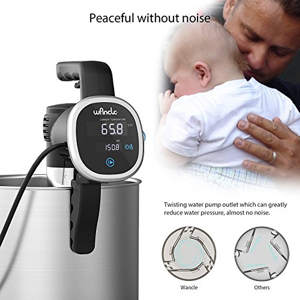 Sous Vide Cooker Immersion Circulator, Wancle sous vide machine 850W, Ultra-Quiet, 120V, Black